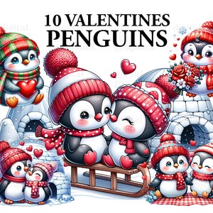 Valentines Day Penguin Watercolor Clipart, Cute Penguin Clipart PNG ...