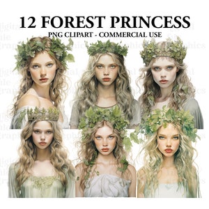 Forest Princess Girl Clipart Set, Watercolor Clipart, Flower Girl ...