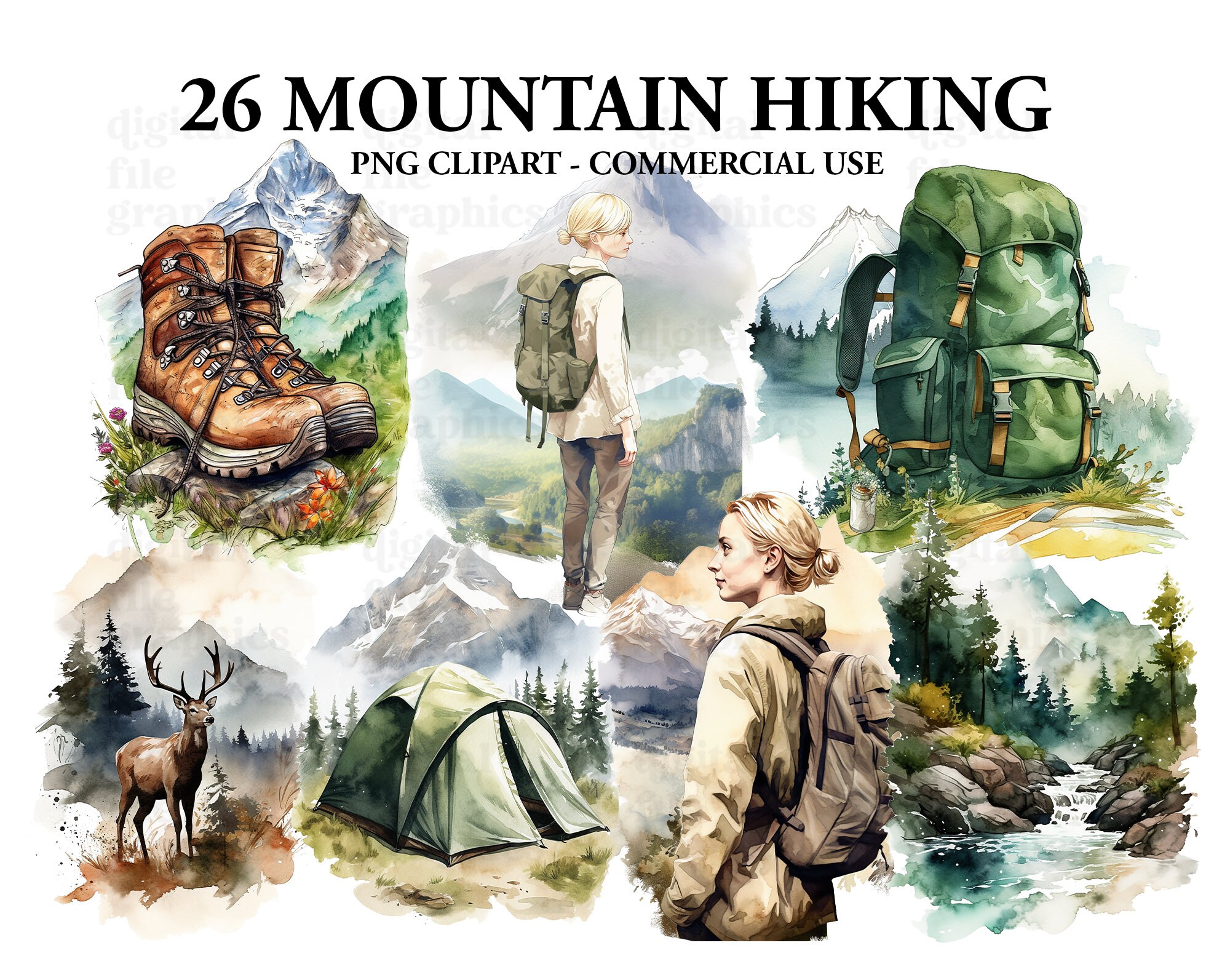 Camping Clipart Bundle Hiking Clipart PNG Mountain Hiking - Etsy