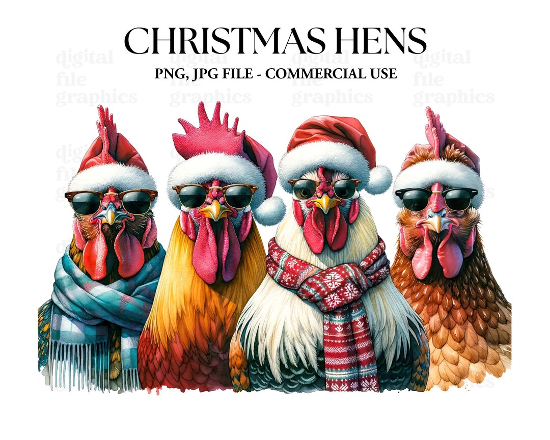 Christmas Hen Png Watercolor, Christmas Hen Print JPG, PNG, Colorful ...