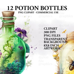 Witches Potion Bottles Watercolor Clipart, Magical Mystical Art ...