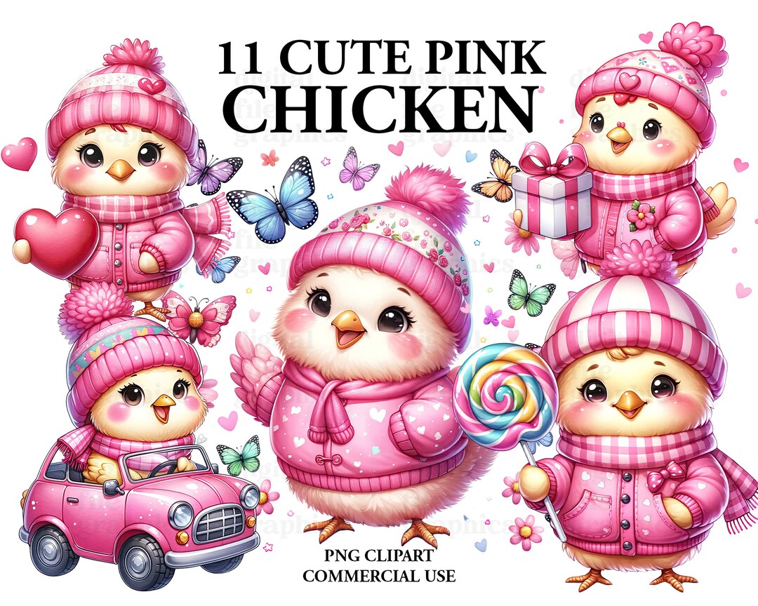 Cute Pink Chicken Watercolor Clipart, Pink Chicken PNG, Chick Clipart ...