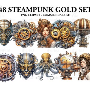 Steampunk Gold Clipart, Steampunk Clipart PNG, Birds PNG, Scrapbook ...