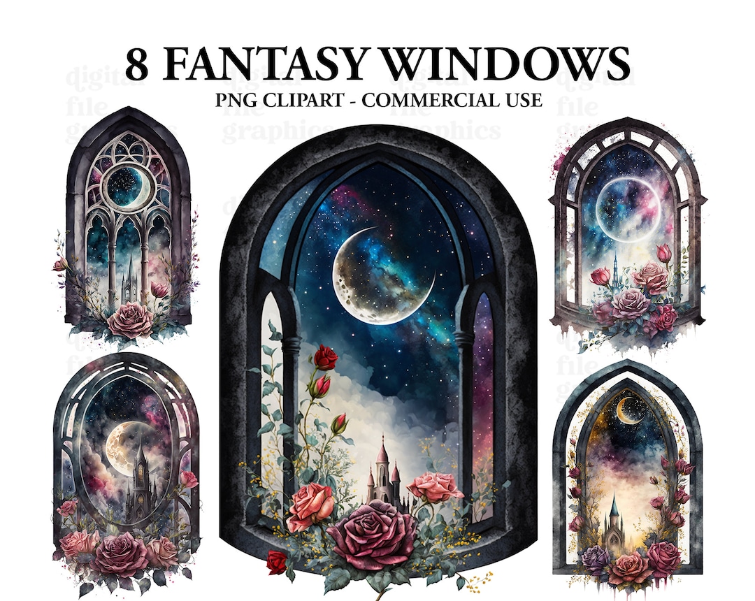 Fantasy Galaxy View Window Watercolor Clipart, Window Clipart, Fantasy ...