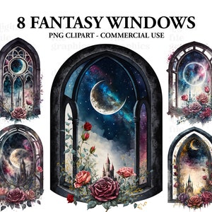 Fantasy Galaxy View Window Watercolor Clipart, Window Clipart, Fantasy ...