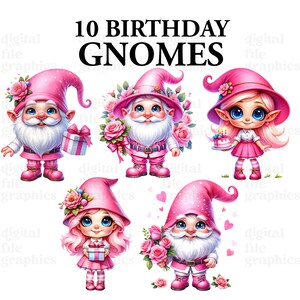 Birthday Gnome Watercolor Clipart, Pink Gnome Clipart PNG, Fantasy ...