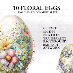 Floral Eggs Watercolor Clipart, Easter Egg PNG Art, Floral EGG Clipart ...