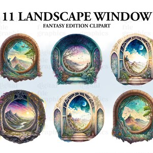 Fantasy Landscape Window Watercolor Clipart, Window Clipart, Fantasy ...