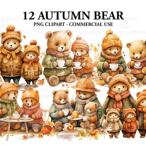 Autumn Cute Bear Watercolor Clipart, Fall Animal Clipart PNG, Kids ...