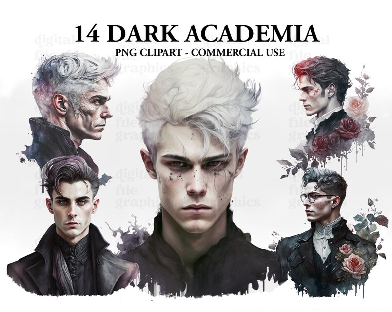 Dark Academia Inspired Character Watercolor Clipart Gothic - Etsy