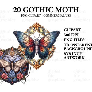 Gothic Moths Watercolor Clipart Png, Mystical Moths Clipart Bundle ...