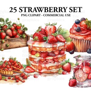 Strawberry Watercolor Clipart, Strawberry Clipart, Strawberry Cake ...