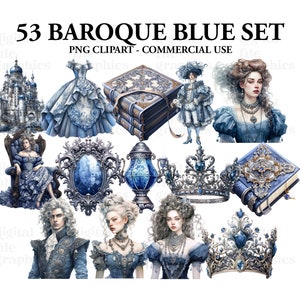 Blue Baroque Vintage Watercolor Clipart, Baroque Furnitures, Vintage ...