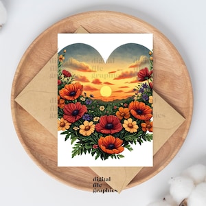 Sunset Heart Watercolor Clipart, Watercolor Sunset Flower Heart ...