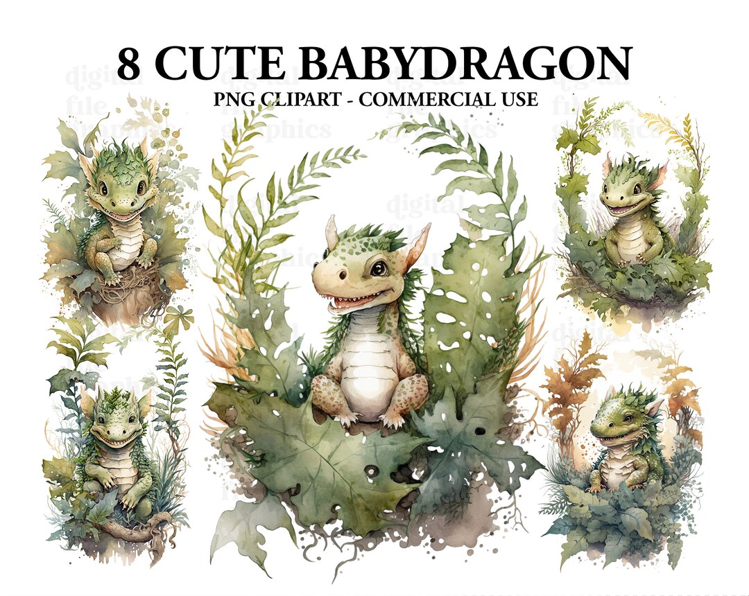 Fantasy Baby Dragons Watercolor Clipart, Magical Mystical Art, Fantasy ...
