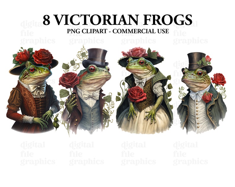 Victorian Frog Watercolor Clipart Fairytale Clipart PNG - Etsy