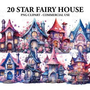 Star Pastel Fairy House Watercolor Clipart, Kids Art Clipart, Fantasy ...