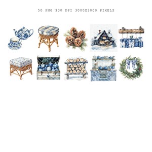 50 Watercolor Winter Clipart, Blue Winter PNG Graphic, Christmas ...