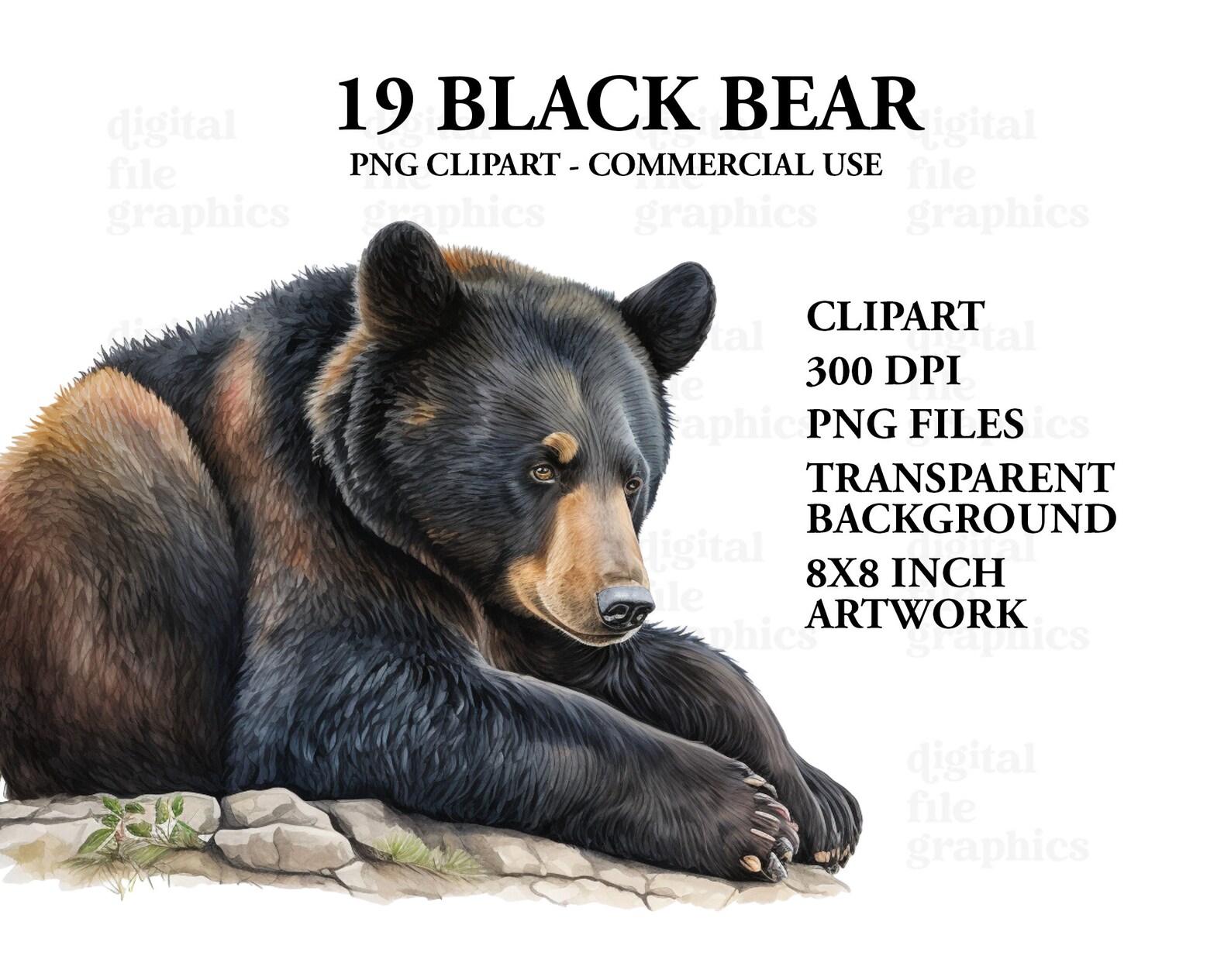 Watercolor Black Bears Clipart, Cute Floral Black Bears, Forest Animals ...