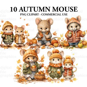 Autumn Cute Mouse Watercolor Clipart, Fall Animal Clipart PNG, Kids ...