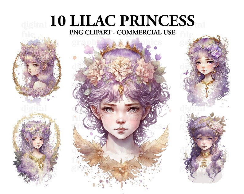 Lilac Princess Watercolor Clipart Princess Clipart PNG - Etsy