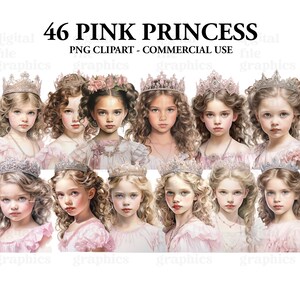 Pink Little Princess Girl Clipart Set, Watercolor Clipart, Girl Clipart ...