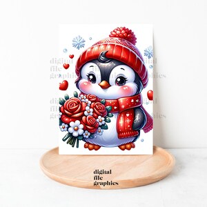 Valentines Day Penguin Watercolor Clipart, Cute Penguin Clipart PNG ...