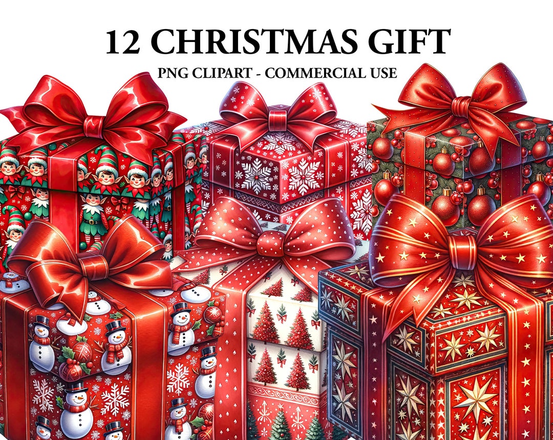 Christmas Red Gifts Watercolor Clipart, Christmas Presents Clipart PNG ...