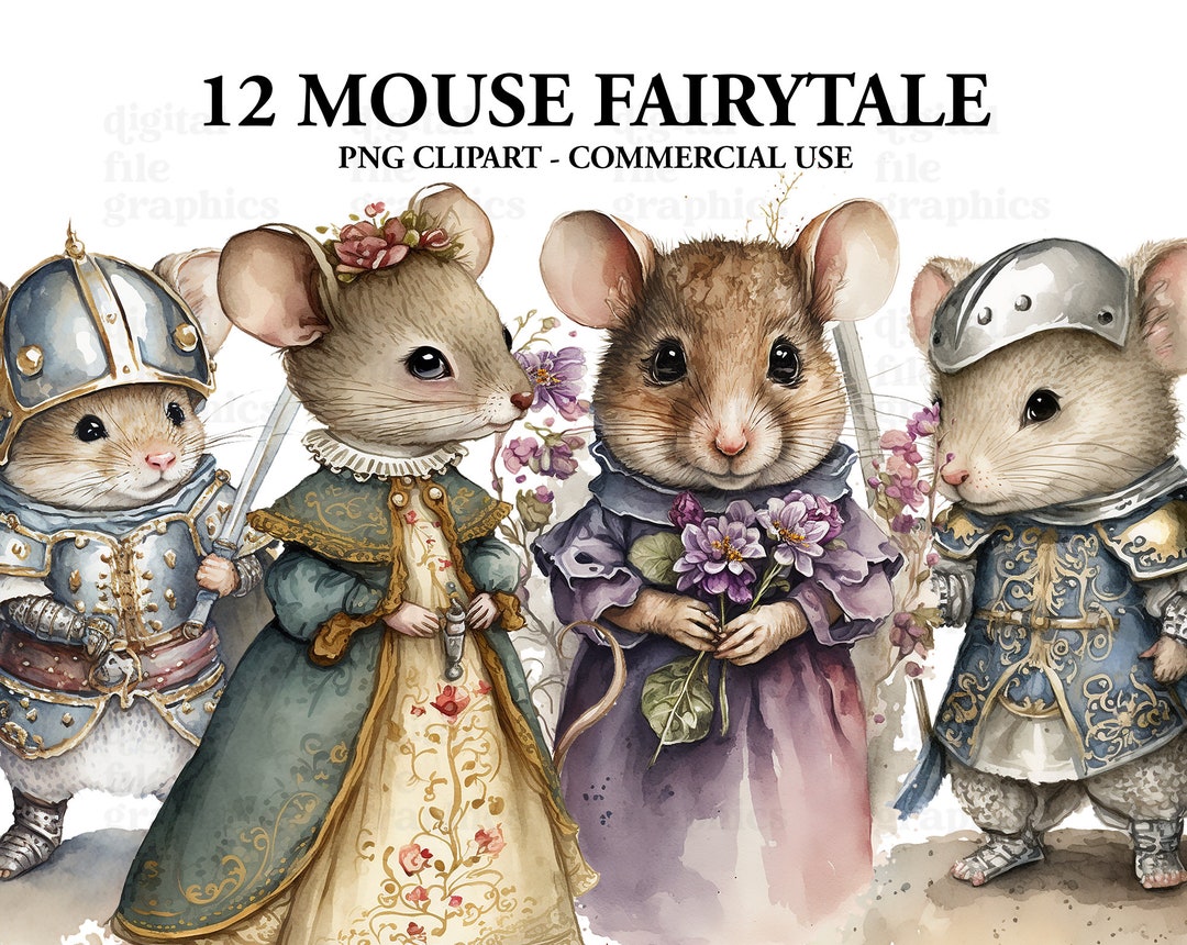 Fairytale Mouse Watercolor Clipart, Fairytale Clipart PNG, Fantasy Mice ...