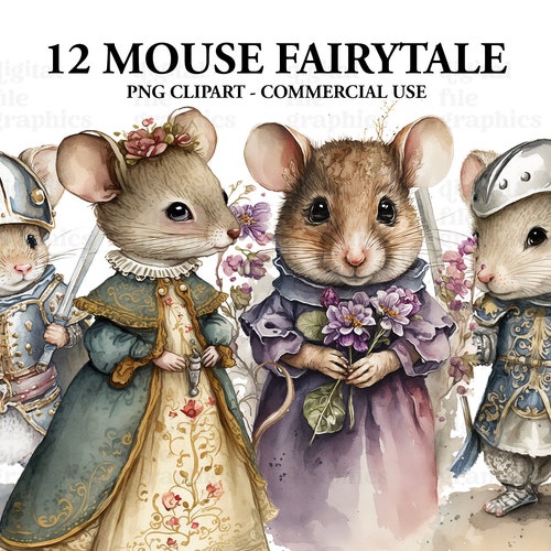 Fairytale Mouse Clipart Bundle Watercolor Vintage Mice - Etsy