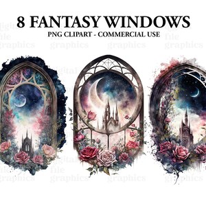 Fantasy Galaxy View Window Watercolor Clipart, Window Clipart, Fantasy ...