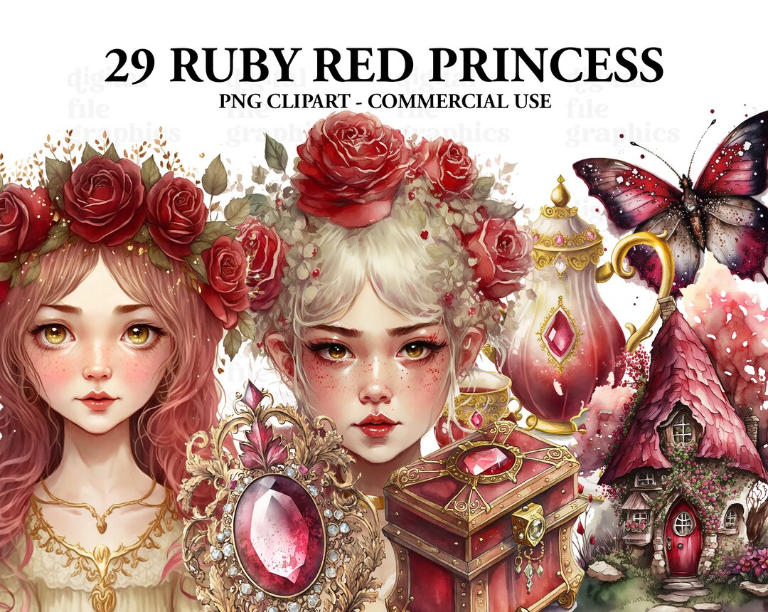 Ruby Red Fairy Princess Watercolor Clipart, Princess Clipart PNG ...