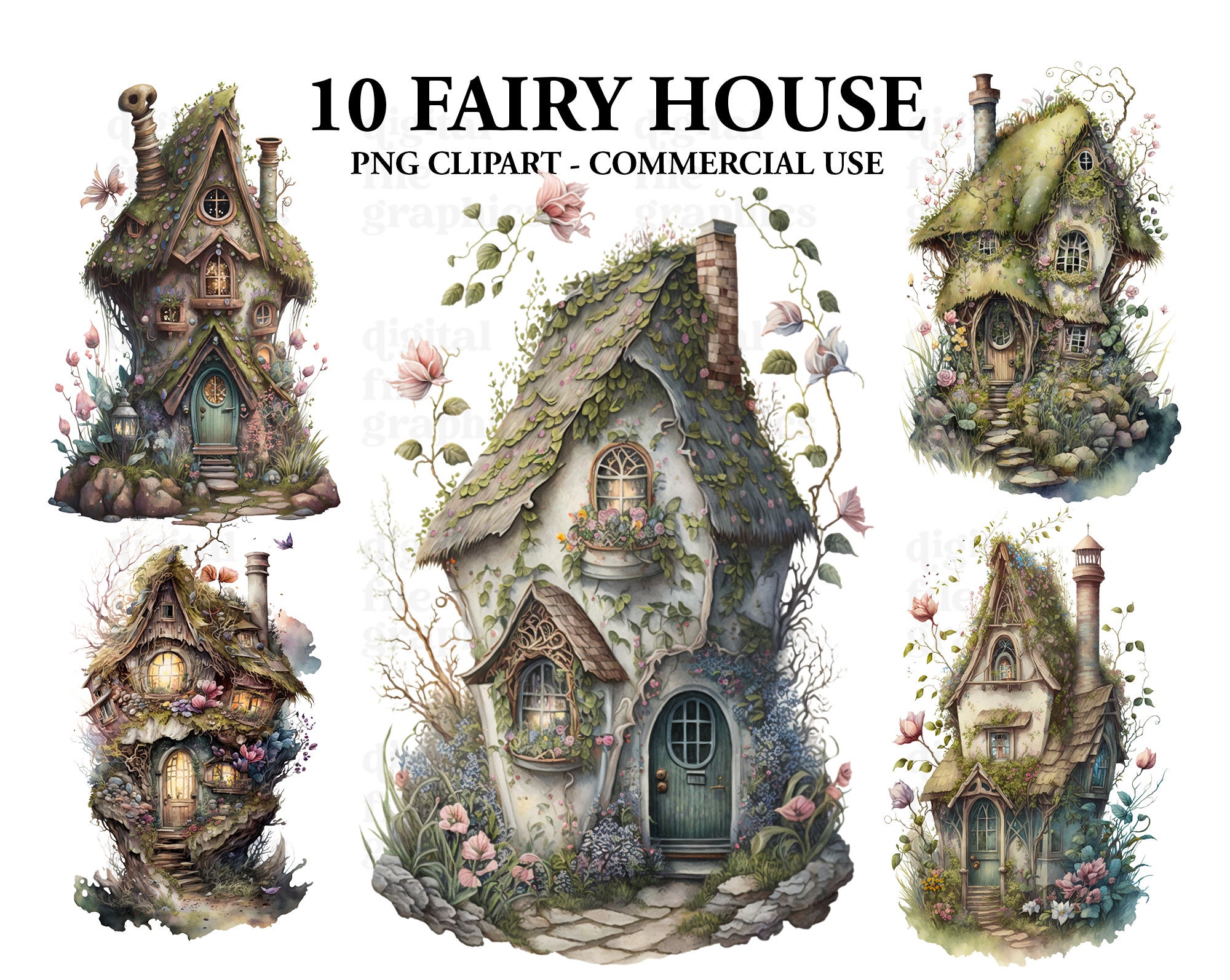 Cute Fairy House Watercolor Clipart Kids Art Clipart Fantasy - Etsy