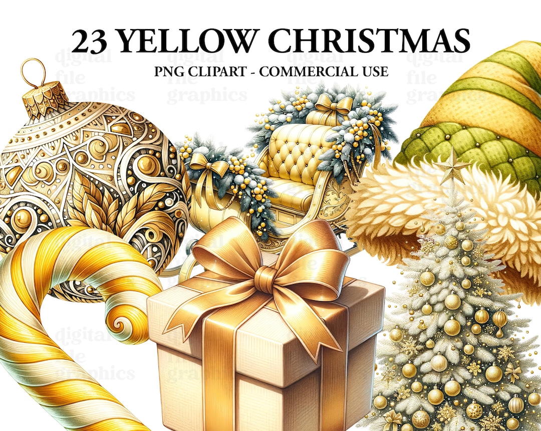 Christmas Yellow Watercolor Clipart, Christmas Clipart PNG, Santa ...