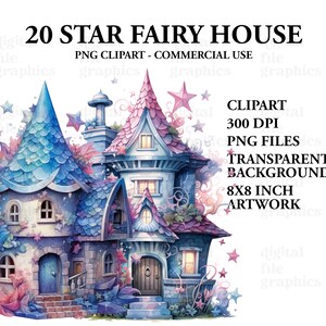 Star Pastel Fairy House Watercolor Clipart, Kids Art Clipart, Fantasy ...