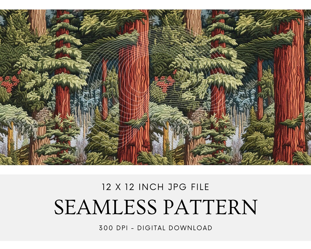 Redwood Embroidery Seamless Pattern, Forest Embroidery Seamless Pattern ...