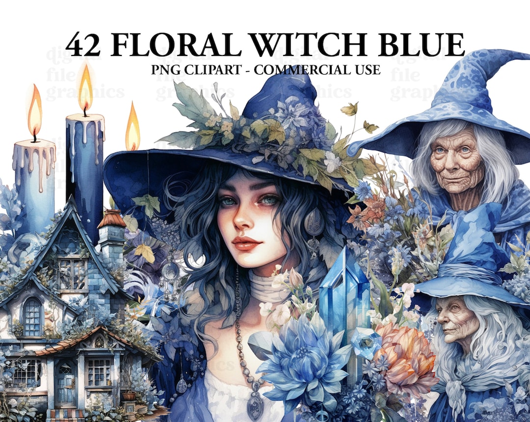 Floral Witch Blue Clipart, Magic Witch Clipart PNG, Witches PNG ...