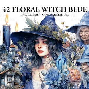 Floral Witch Blue Clipart, Magic Witch Clipart PNG, Witches PNG ...