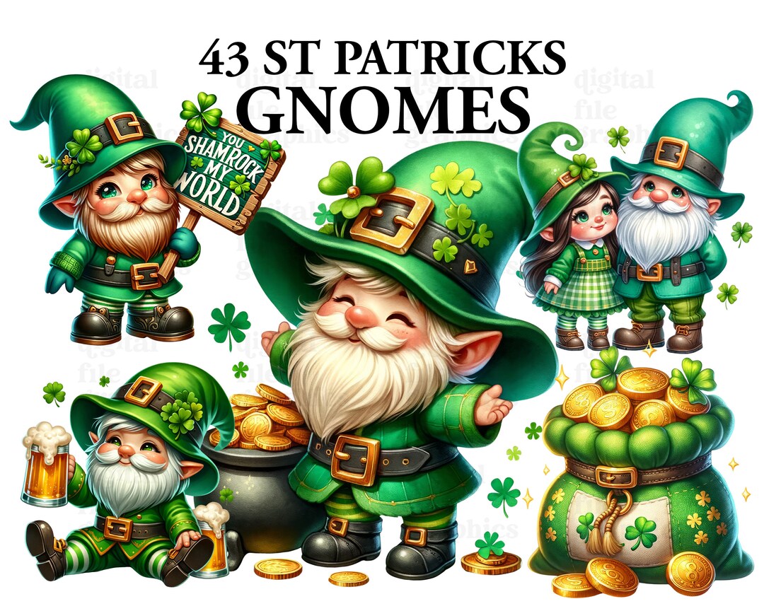 St Patricks Day Gnome Watercolor Clipart, Gnome Clipart PNG, St ...