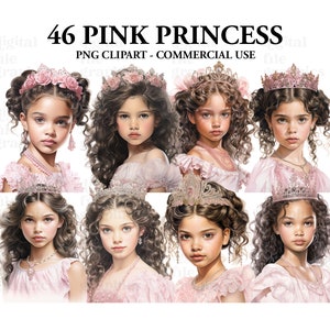 Pink Little Princess Girl Clipart Set, Watercolor Clipart, Girl Clipart ...