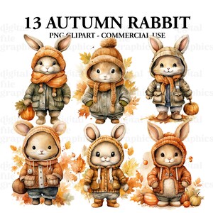 Autumn Cute Rabbit Watercolor Clipart, Fall Animal Clipart PNG, Kids ...
