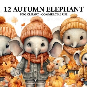 Autumn Cute Elephant Watercolor Clipart, Fall Animal Clipart PNG, Kids ...