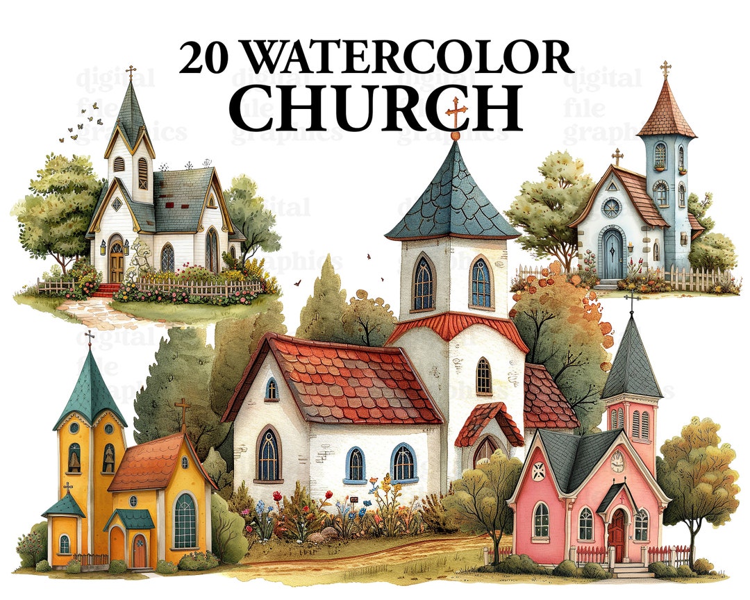 Churches Watercolor Clipart, Church Clipart, Christian Bundle, Church ...