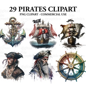 Pirate Watercolor Clipart, Pirate Skull Black Style, Magical Clipart ...