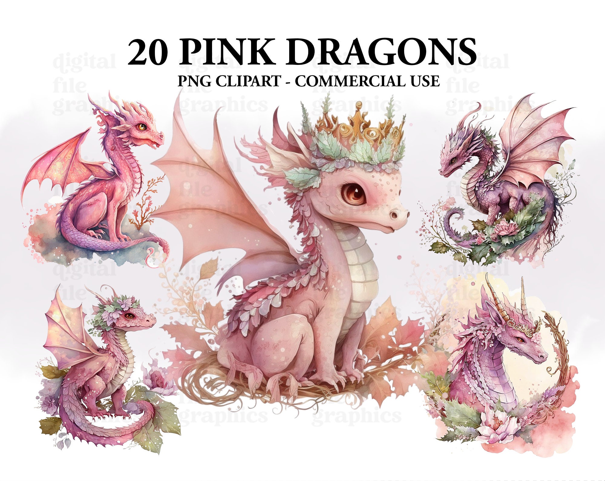Fantasy Dragons Watercolor Clipart Magical Mystical Art - Etsy