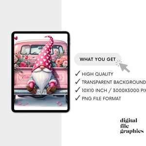 Valentines Day Truck Gnome Watercolor Clipart, Heart Gnome Clipart PNG ...