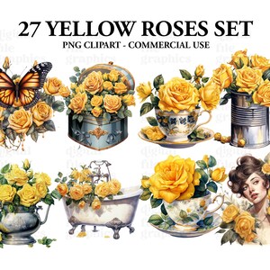 Yellow Roses Flower Watercolor Clipart, Roses Clipart, Watercolor ...