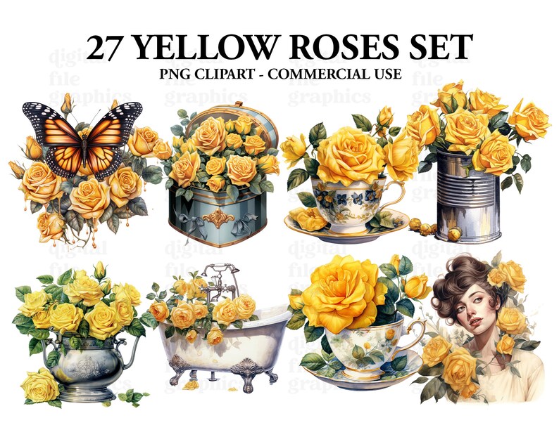 Yellow Roses Flower Watercolor Clipart Roses Clipart - Etsy