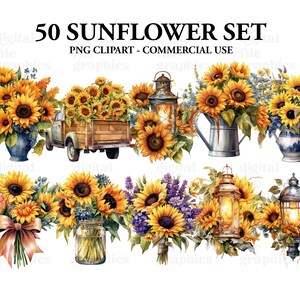 BIG BUNDLE Sunflower Watercolor Clipart, Summer Flowers Clipart ...
