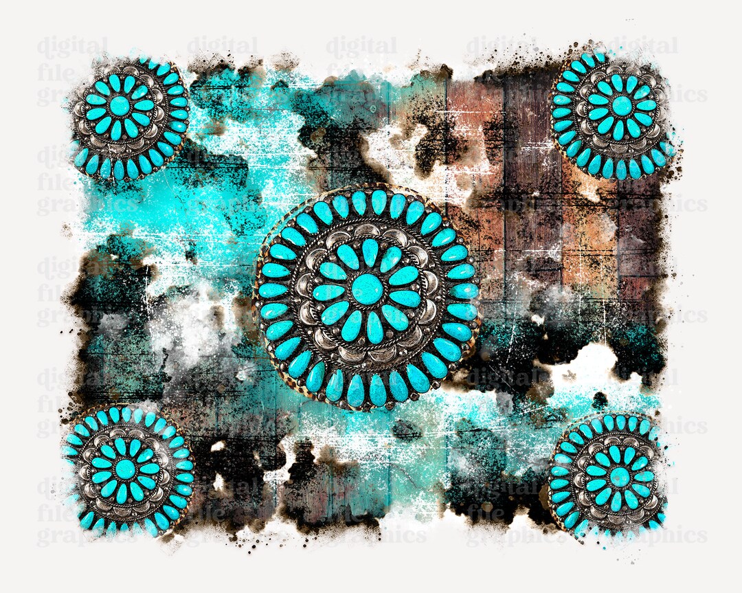 Western Gemstone Turquoise Print Sublimation Background PNG, Cowhide ...
